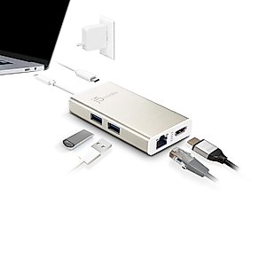 j5create USB C Hub Multi-Adapter Docking Station with HDMI 4K, 2X USB 3.1 SuperSpeed Ports, Ethernet, Power Delivery 2.0, JCA374-R (Renewed)