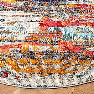 SAFAVIEH Madison Collection 9' Round Ivory/Multi MAD419C Boho Abstract Distressed Non-Shedding Dining Room Entryway Foyer Living Room Bedroom Area Rug