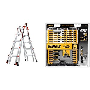 Little Giant Ladder Systems, Velocity with Wheels, M22, 22 Ft, Multi-Position Ladder + DEWALT Screwdriver Bit Set, Impact Ready, FlexTorq, 40-Piece