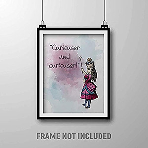 Curiouser and Curiouser - 11 x 14 Unframed Alice In Wonderland Watercolor Quote Art - Perfect as Classroom Decor, Children's Bedroom, Book Lovers
