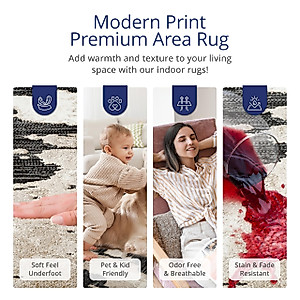 Abani Terra Cream Area Rug for Living Room, Bedroom - Black Abstract Pattern - 8' x 10' - Durable & Easy to Clean