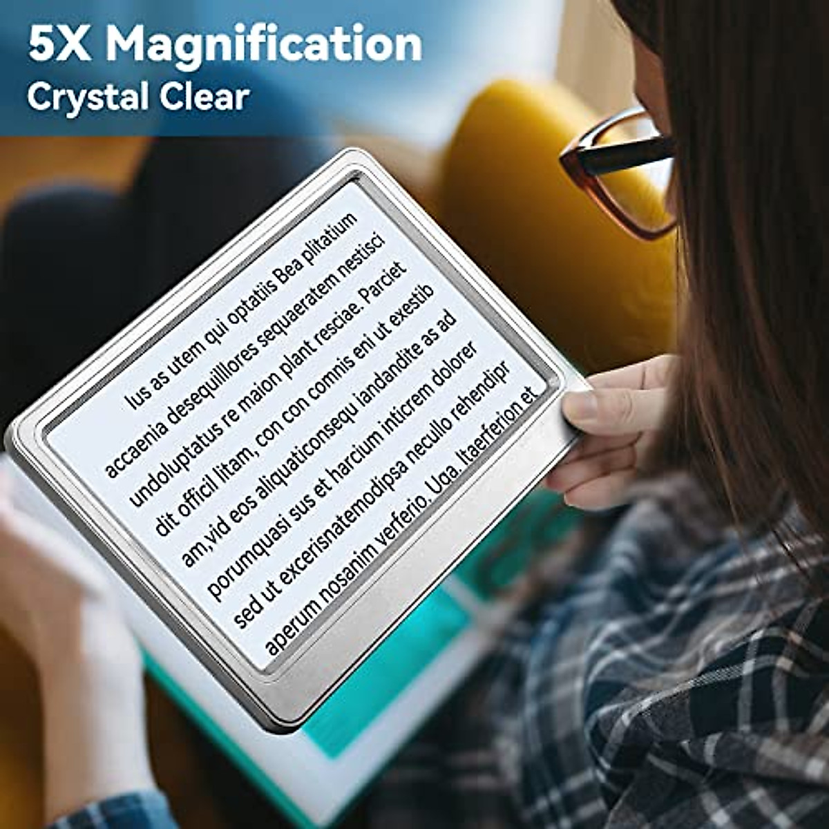 NZQXJXZ 5X Magnifying Glass for Reading, Large and Lightweight Magnifier Provide Full Book Page Viewing Area Perfect Handheld Magnifier for Reading Small Prints and Low Vision Person Silver