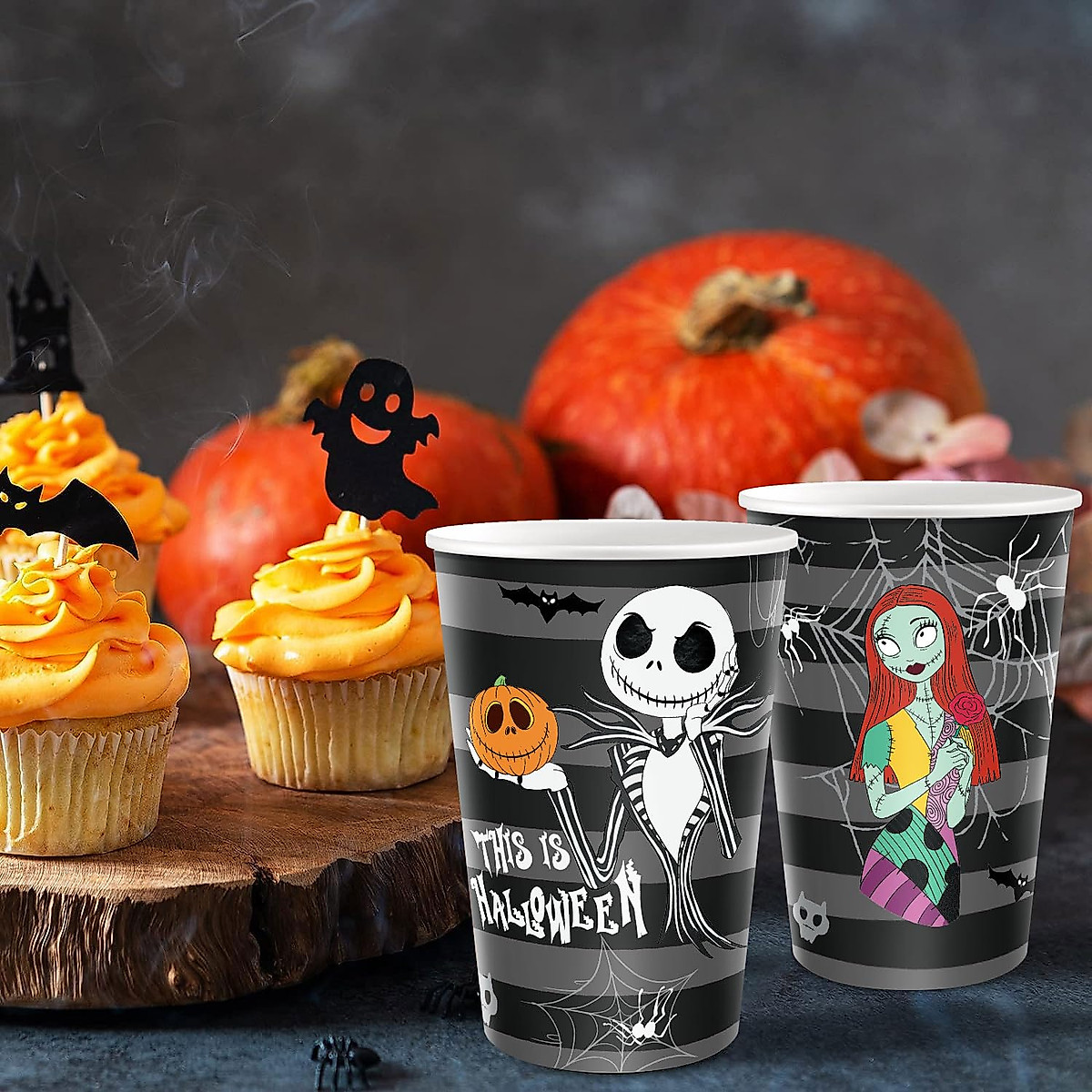 Halloween Disposable Cups for Kids Adult 30 PCS, Halloween Pumpkin Skeleton Disposable Paper Cups for Hot Cold Drinks, Spiderweb Bat Holiday Cups Spooky Halloween Party Supplies 12 OZ Black