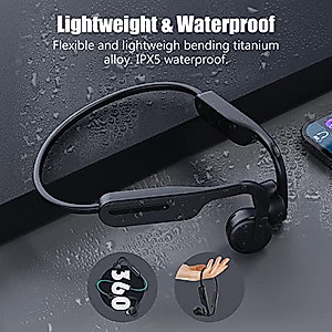 Open Ear Air Conduction Headphones, Bluetooth 5.0 Wireless Running Headphones 10 Hours Playtime HiFi 9D Stereo Sweatproof Sports Headset with Mic for Driving, Hiking, Cycling (Black)