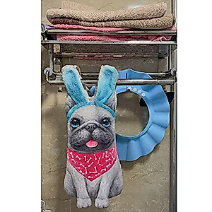 Cute Bulldog Kitchen Hand Towels: Decorative Rag with Hanging Loop for Bathroom Handkerchief Absorbent Washcloths Clearance Animal Shape Grey