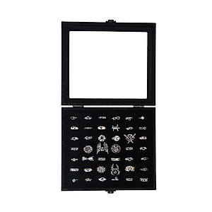 Pangkeep 42 Slots Ring Organizer Display Case,Black Jewelry Storage Tray Boxes for Multiple Rings,Glass Lid,Stackable.