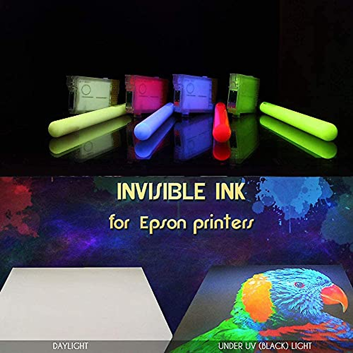 Invisible UV Black Light Ink for Inkjet Printers, Fluorescent Invisible UV Ink Visible only at Black Light (White, 100 ml)