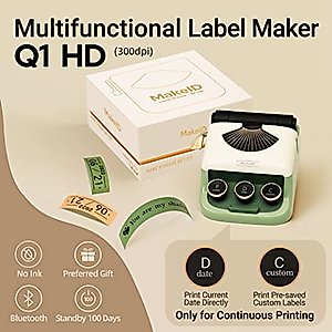 MakeID HD(300dpi) Label Maker Machine with 4 Rolls Tape, Bluetooth Multifunction Label Printer Available for Smartphone, Smart Sticker Maker with Multiple Templates for Office Home Organization