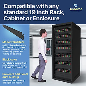1U Blank Panel - (5 Pack) - Rackmount Accessories - Metal Spacer 19" Filler for Server Rack Cabinet Enclosure - Black Durable Steel - Tupavco TP1759