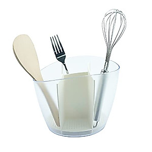 YEUPYL Plastic Cutlery Organizer Kitchen Utensil Holder Flatware Caddy Plastic Utensil Container for Kitchen Countertop - White