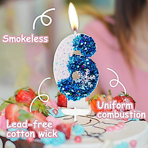 Hongplus Bluey White Frozen Birthday Candles, Sparkler Number 4th Birthday Candle for Party Supplies, Snow Winter Frozen Birthday Party Decorations, Number 4 Cake Toppers Decorations