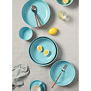 Teocera Porcelain Pasta Bowls, Salad Bowls Set, Wide and Shallow, 30 Ounce - Set of 4, Turquoise