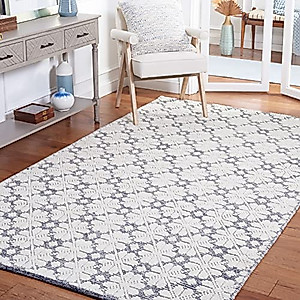 MARTHA STEWART x SAFAVIEH 6' x 9' Ivory/Navy MSR3503N Handmade Contemporary Floral Wool Area Rug