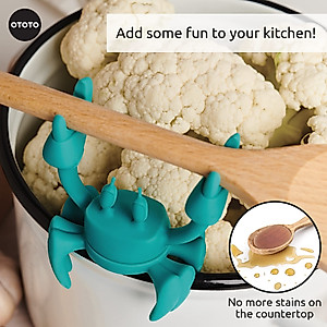 OTOTO Aqua the Crab Silicone Utensil Rest - Silicone Spoon Rest for Stove Top - BPA-Free, Heat-Resistant Kitchen and Grill Utensil Holder - Non-Slip Spoon Holder Stove Organizer, Steam Releaser
