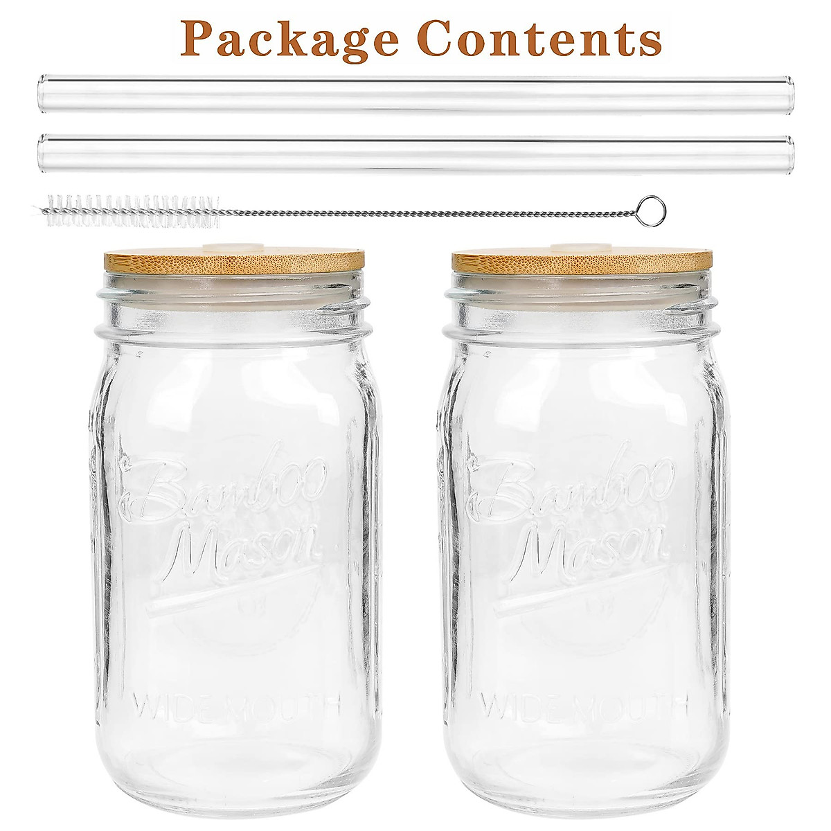 ANOTION Mason Jar with Lid and Straw, 32oz Wide Mouth Boba Cup Reusable Drinking Glasses Tumbler Smoothie Water Bottles for Iced Coffee Margaritas Ice Cream Juice Cocktail Travel Office Home
