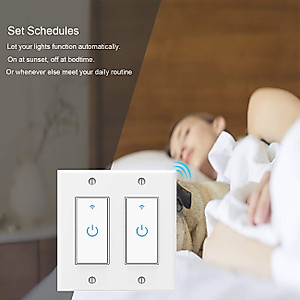 Smart Switch WiFi Wall Light Switch Compatible with Alexa Google Assistant, Neutral Wire Required, Single Pole, 2 Gang