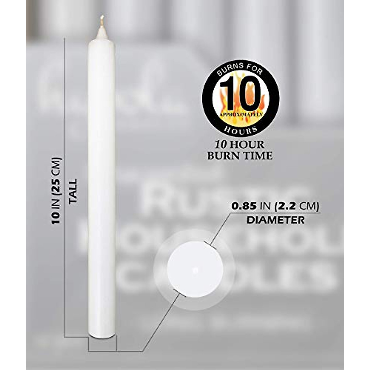 Hyoola 10 Inch Dinner Candles - 12 Pack - White Tall Candles - Unscented Rustic Candles - Long Burning Candle Sticks