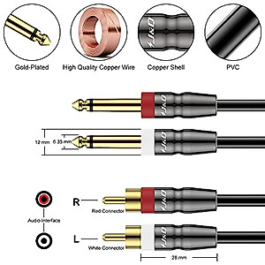 J&D Dual 1/4 inch TS to Dual RCA Cable, Heavy Duty 1/4 Male to RCA Male Adapter Stereo Audio Interconnect Quarter inch Cable, 3 Feet