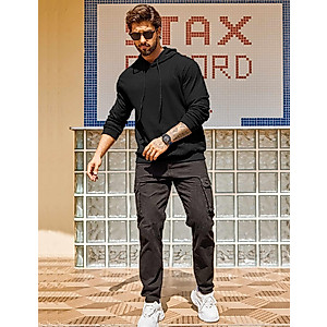 COOFANDY Mens Hooded Sweatshirt Long Sleeve Solid Knitted Hoodie Pullover Sweater Black