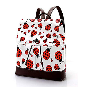 Casual PU Leather Backpack for Men, Women's Shoulder Bag Students Daypack for Travel Business College Red Ladybug
