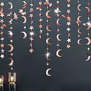 Rose Gold Twinkle Little Star Moon Garland Planet/Constellation Party Decorations Ramadan Crescent Garlands Stars Streamer Banner Kids Birthday/Bdau Wedding Anniversary Baby Shower EID Party Supplies