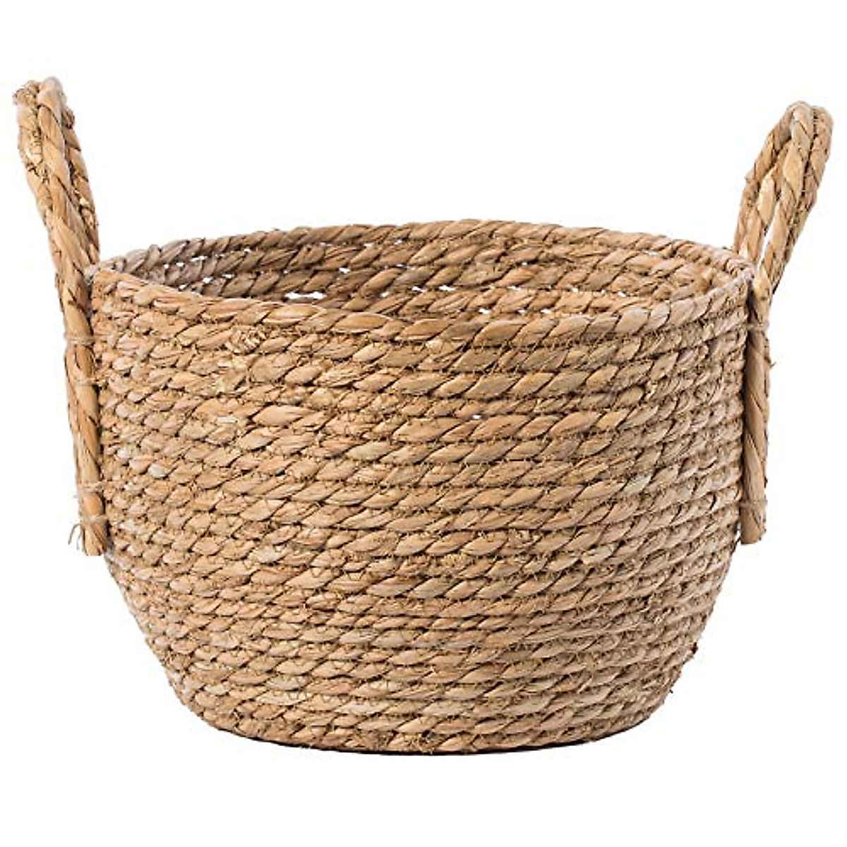 Vintiquewise Decorative Round Wicker Woven Rope Storage Blanket Basket with Braided Handles - Small
