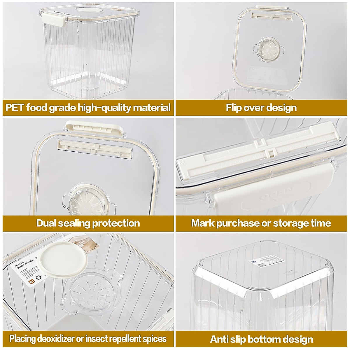 Eagrye 22 Lbs Large Rice Storage Container with Measuring Cup, Clear Pets Food Bin with Seal Locking Lid, Dry Food Flour Bin for Rice, Flour, Pet Food, Baking Supplies