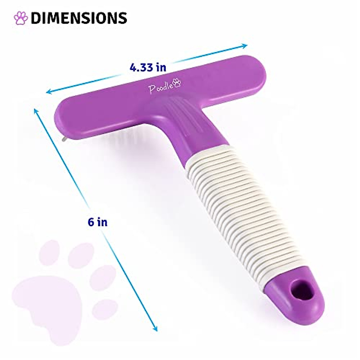Poodle Pet Dog Grooming Rake| Dematting Tool with Stainless Steel Shedding Comb for Pets | 2 Rows of Pins Gently Remove Loose or Tangled Hair from Undercoat | Purple Handle