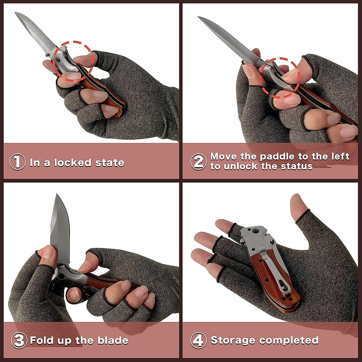 Wlikn Pocket Folding Knife Gentleman’s Folding Knife, EDC Knife for Women and Men, Wood Handle Sharp Blade, Survival Tactical Knife for Hunting Fishing Hiking, Camping Knife Hunting Knife with Liner Lock