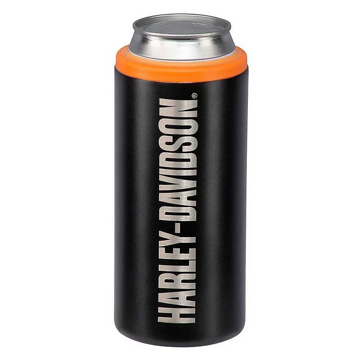 Harley-Davidson Slim Can Cooler, Matte Black Stainless Steel - Hold 12 oz. Cans