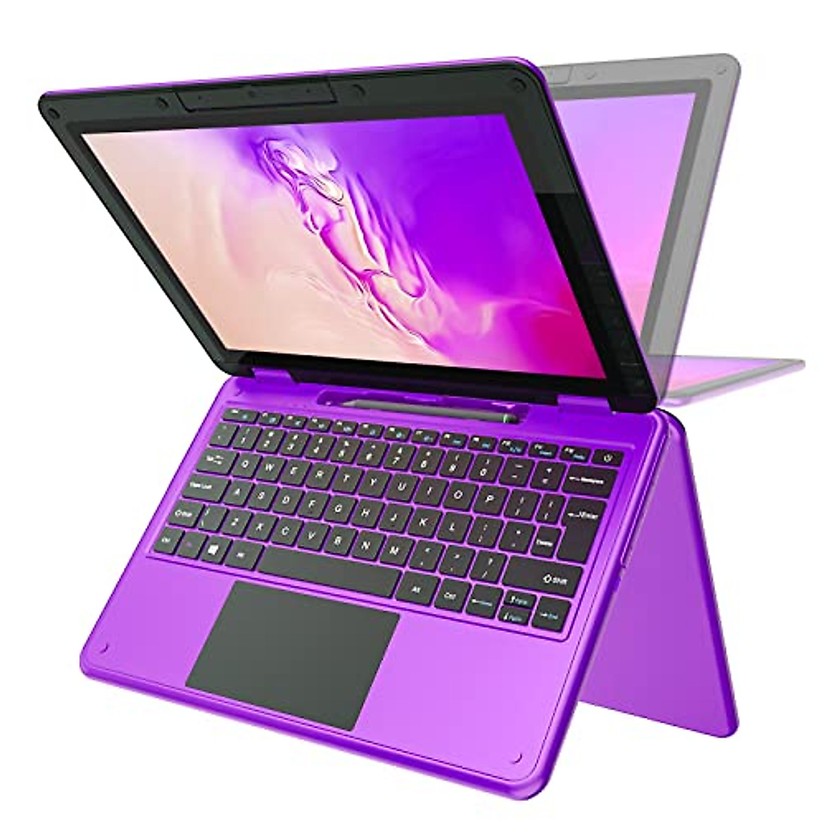 AWOW Touchscreen Laptop with Stylus, 2 in 1 11.6" FHD Purple Intel 4 Core Celeron N4120 Processor Windows 11 OS 6GB RAM 256GB M.2 SSD Storage Kids Convertible Laptop
