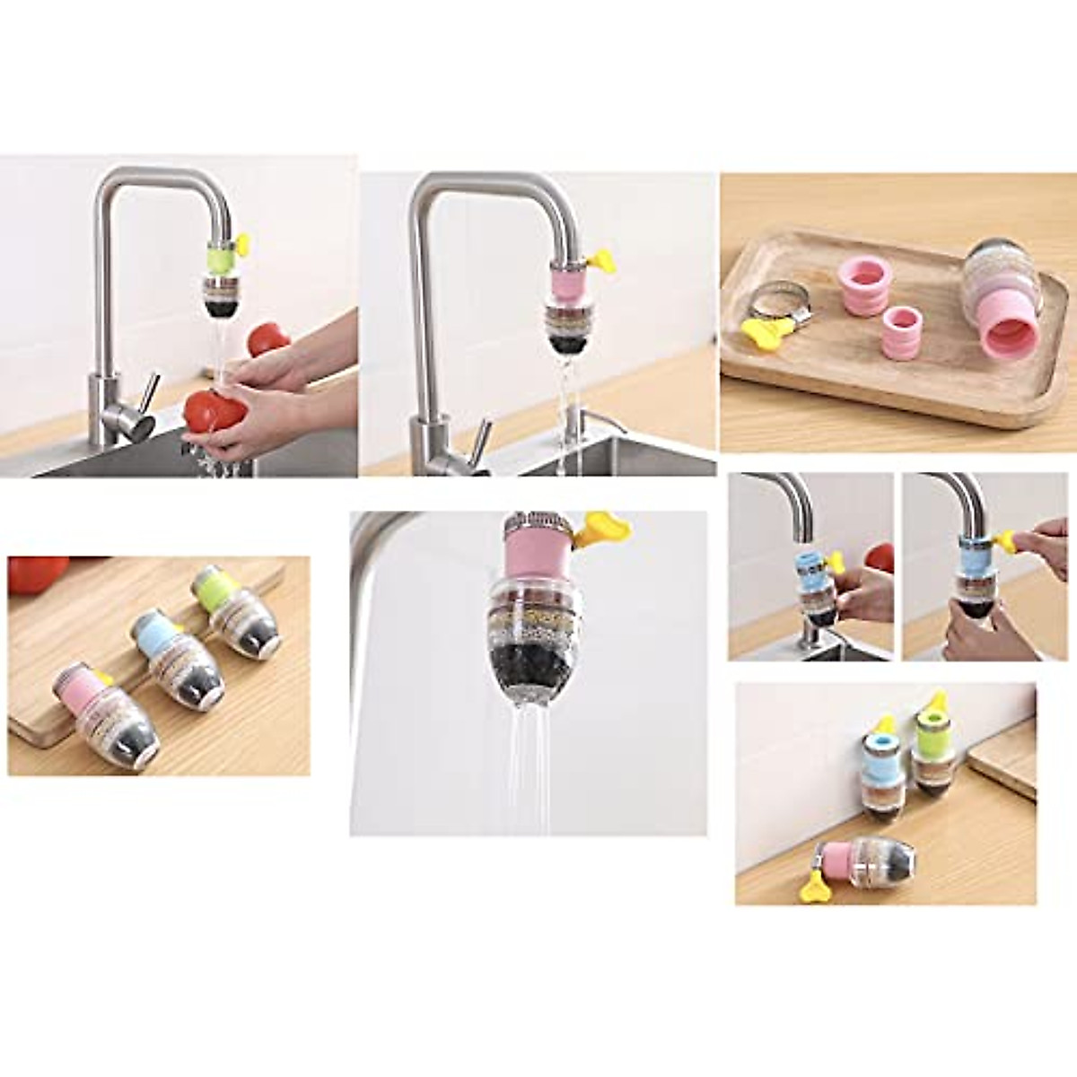 Kitchen Faucet 3 Pack Booster Shower Faucet Water Filters Water Purifier Faucet Kitchen Faucet Water FilterScalable/Rotating/Folding Faucet Water Filter Telescopic (Blue,Pink,Green）