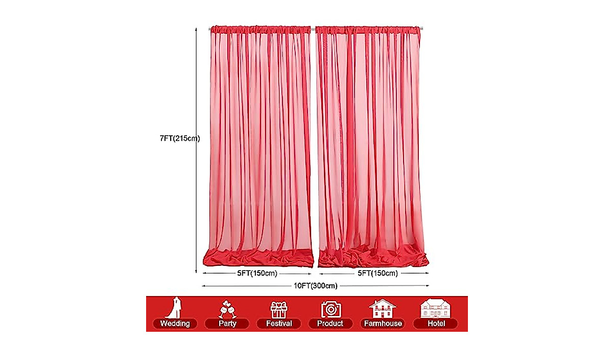 Elegant Red Backdrop Curtain for Parties & Photos - 10ft x 7ft