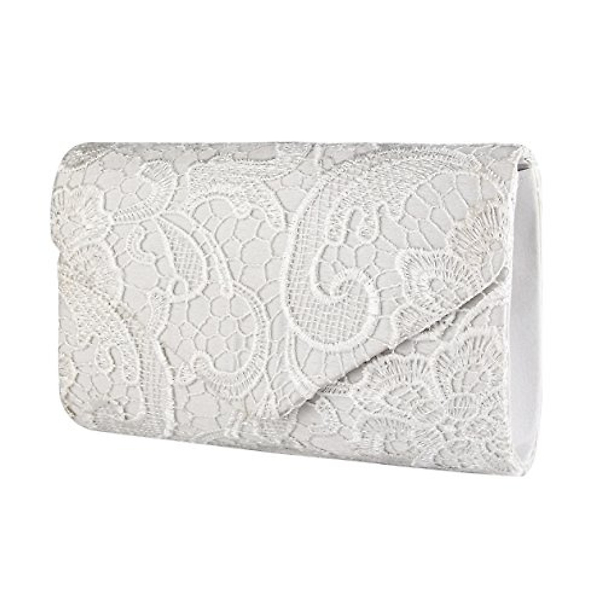 TOPCHANCES Womens Evening Clutch Ladies Floral Lace Envelope Handbags Wedding Bridal Purse Bag (White)