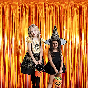 GOER 6.4 ft x 9.8 ft Metallic Tinsel Foil Fringe Curtains,Pack of 2 Party Streamer Backdrop for Birthday,Graduation Decorations and New Year Eve (Orange)