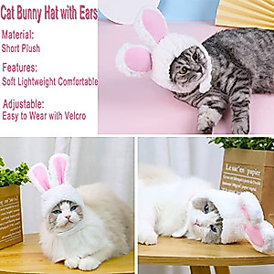 Cat Hat Costumes Cute Bunny Rabbit Caps with Ears for Cats Small Dogs Easter Pet Accessory Headwear for Puppy Kitten Birthday Halloween Christmas Party Funny Doggy Cosplay Outfit (White-Pink)
