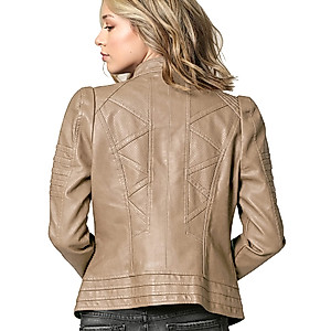 Made By Johnny MBJ WJC746 Womens Vegan Leather Motorcycle Jacket S Khaki