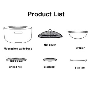 LEAYAN Garden Fire Pit Grill Bowl Grill Barbecue Rack Large Round Fire Pit with BBQ Grill Shelf Garden Patio Heater/BBQ/Ice Pit with Waterproof Cover,Outdoor Fire Pits