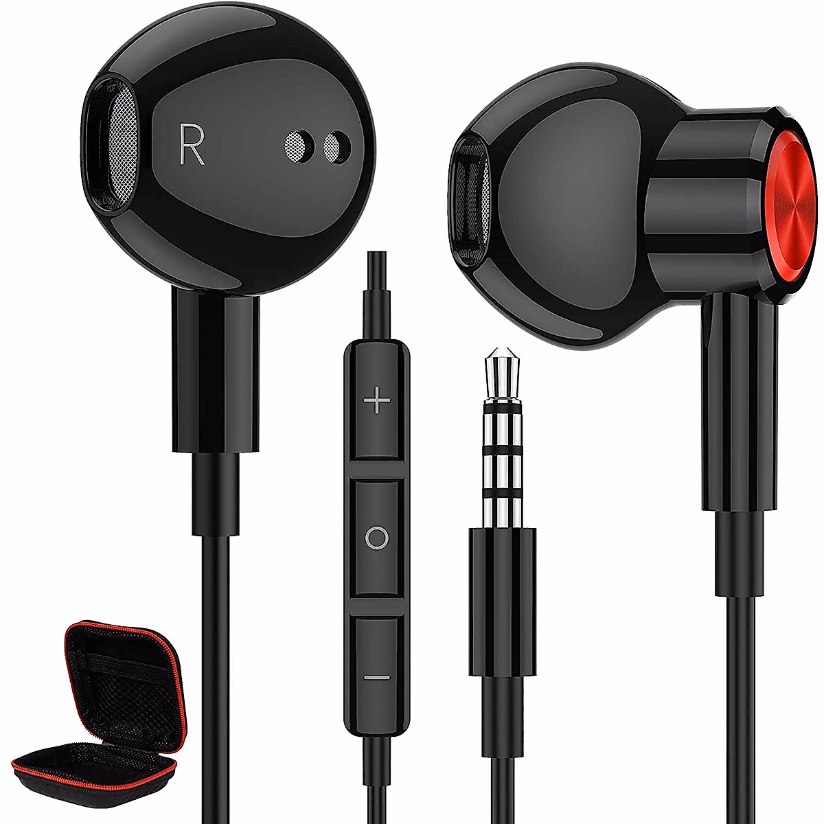 ACAGET 3.5mm Headphones Black + White 2 Pack Wired 3.5mm Earbuds for iPhone 6S Plus 6 5S Noise Cancelling Earphones Magnetic Headset for Samsung Galaxy S10 S9 A23 A13 A32 A52 OnePlus 6 5T