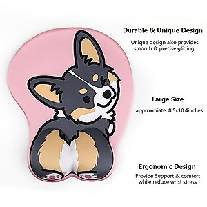 Ergonomic Mouse Pad with Gel Wrist Support 3D Funny Anime Wrist Rest for Home & Office - Corgi Pink
