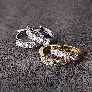 TOPGRILLZ Gold Hoop Earrings 14K Gold Silver 5A+ Diamond Cubic Zirconia Hoop Huggie Earrings Cartilage Hypoallergenic Hoop Cuff Earrings For Men Women(One Side Gold)