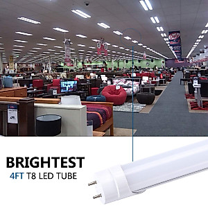 JOMITOP 4FT Led Light Tube, 22W (60W Equivalent), 2640 Lumens, Frosted Cover,Coollight White 6000K, T8 Ballast Bypass Required, Dual-End Powered, AC 90-277V Pack of 4