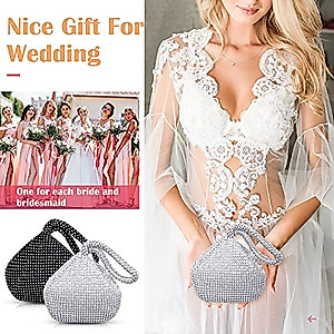 Sweetude 2 Pieces Rhinestones Triangle Bag Bling Glitter Evening Bag Crystal Evening Clutch Purse Triangle Bling Wedding Purse Full Rhinestones Shiny Dinner Bag Bucket Bags with Wristlet