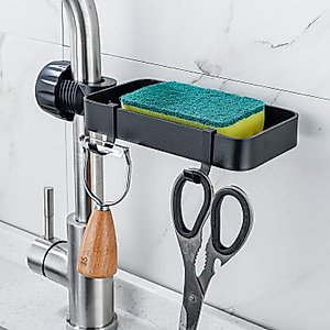 Faucet Shower Rod Assembled Kitchen Storage Rack Shower Caddy Soap Dish Holder with Hooks Matte Black