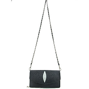 Pelgio Genuine Stingray Skin Leather Shoulder Cross Body Bag Purse (Black)