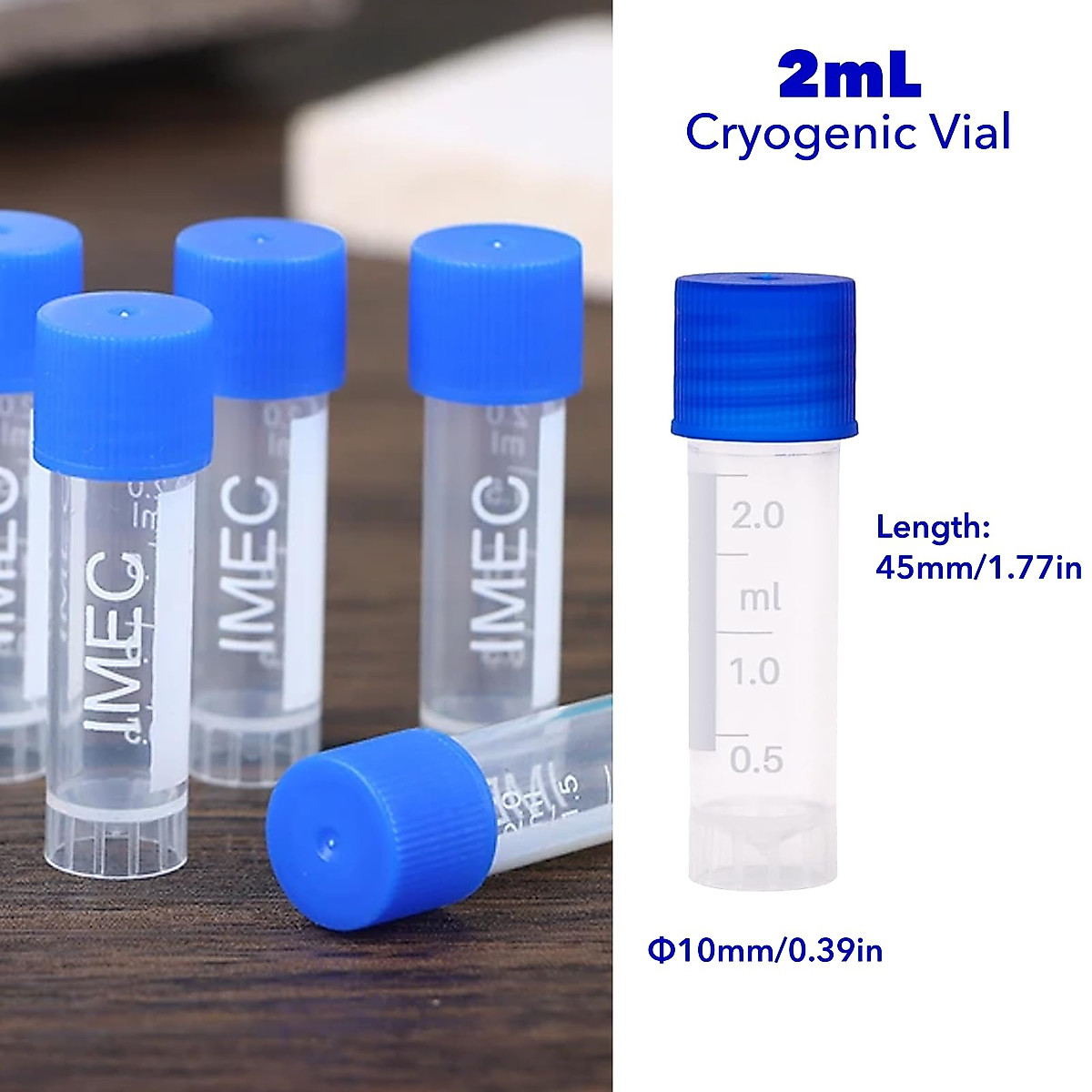Estresen 2ml 500PCS Cryo Tubes, Cryogenic Vial, Cryovial Tubes, Frozen Test Tubes, Plastic Self-Standing Tubes with Screw Caps, for Long Term Freezing