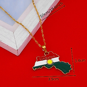 Kurdistan Region Map Pendant Chain Kurdish Gold Koerdistan Jewelry