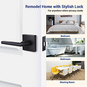 Ohuhu Black Door Handle, 6 Pack Door Knobs Interior Matte Heavy Duty Privacy Door Lever with Lock - Square Modern Passage Locking Set Contemporary Reversible Keyless for Bedroom Bathroom Satin Zinc