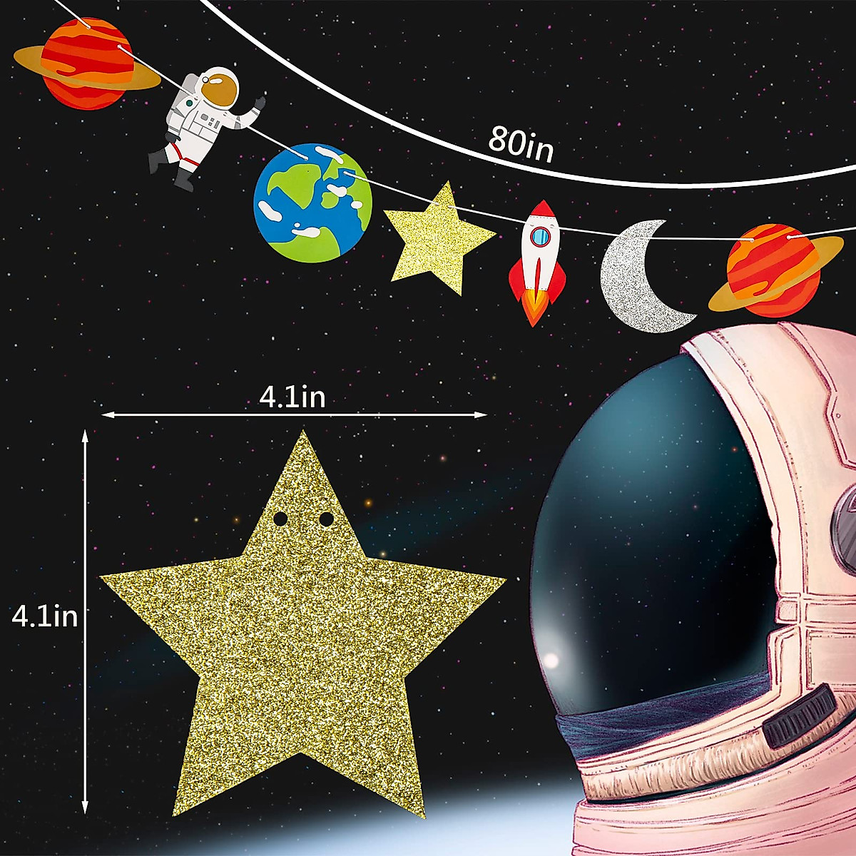 Outer Space Garland,Space Birthday Decorations,Planet Theme Banner,Outer Space Wall Decor,Space Baby Shower Decorations,Planets Rocket Astronaut Star (12 pcs )