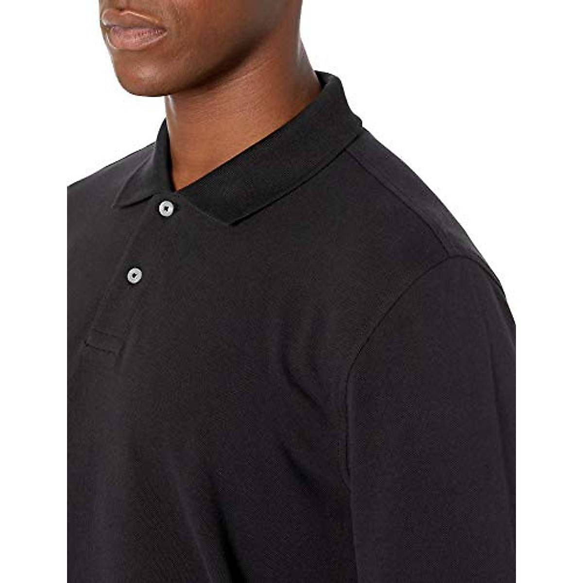Amazon Essentials Men's Regular-Fit Long-Sleeve Pique Polo, Black, Large